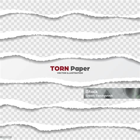 투명 한 배경에 현실적인 찢어진 종이 가장자리 컬렉션 흰색 찢어진 종이 스트립 벡터 일러스트레이션 신문 헤드라인에 대한 스톡