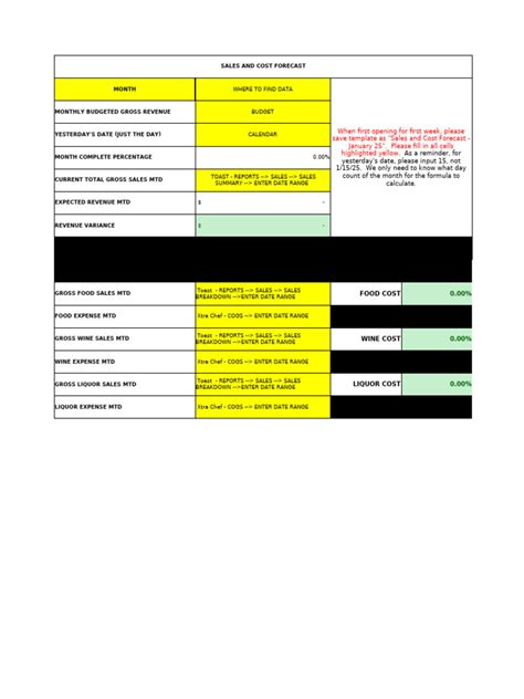 Sales And Cost Forecast Template Pdf