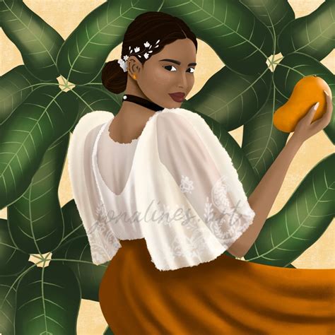 Filipina Artwork Filipina Wearing Filipiniana Holding A Mango Etsy