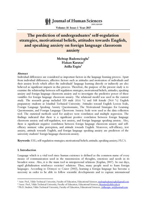 the prediction of undergraduates self re volume 14 issue 1 year