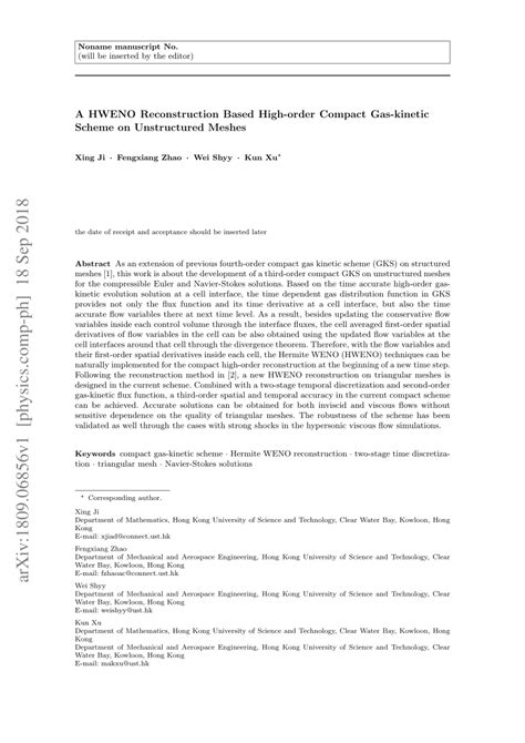 Pdf A Hweno Reconstruction Based High Order Compact Gas Kinetic Scheme On Unstructured Meshes
