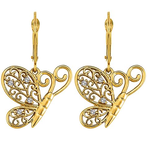 14k Gold Butterfly Wings Dangle Drop Earrings Jewelry America