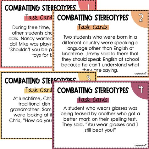 combatting stereotypes task cards top teacher