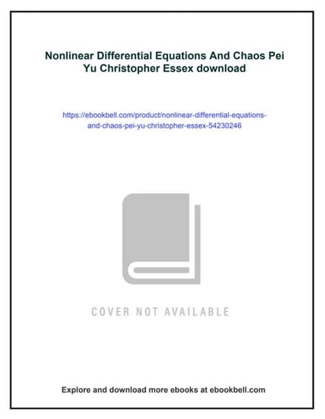 Nonlinear Differential Equations And Chaos Pei Yu Christopher Essex Pdf