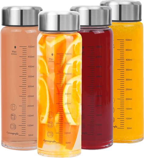 Glass Juice Bottles 4 Pack 20oz600ml Wide Mouth Glass Water Bottles