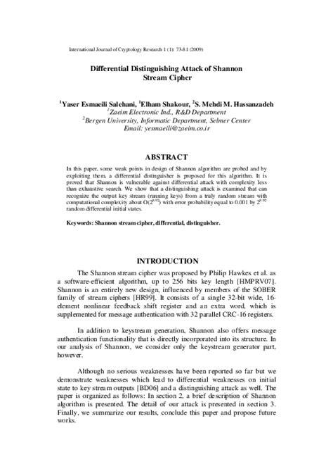 pdf differential distinguishing attack of shannon stream cipher
