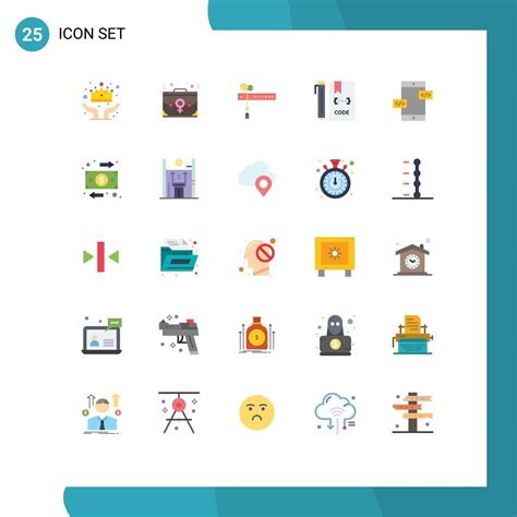 pictogram set of 25 simple flat colors of file develop portfolio coding