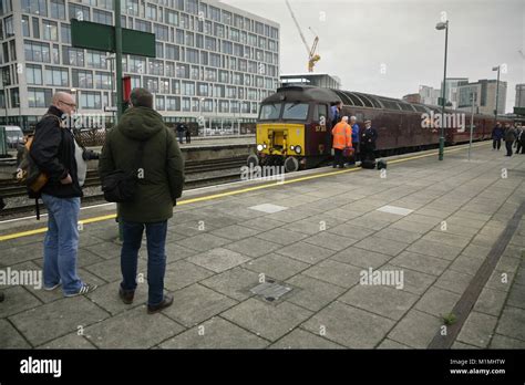 Rail Enthusiasts And Class 57 Diesel Locomotive 57315 At Cardiff