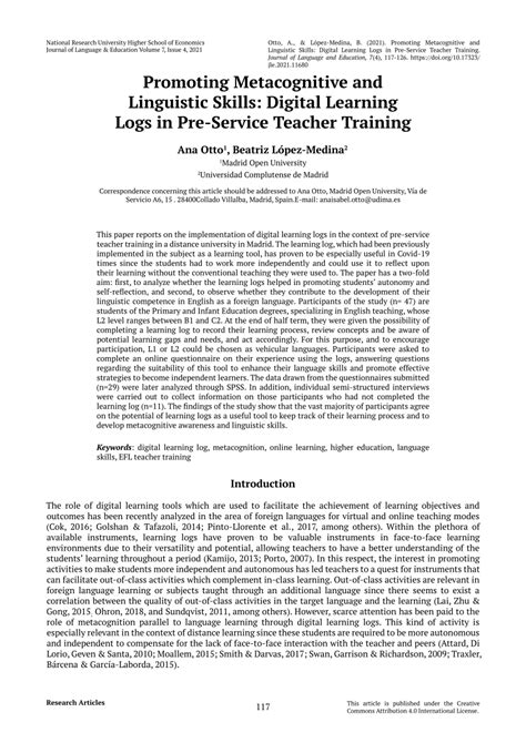 Pdf Promoting Metacognitive And Linguistic Skills Digital Learning