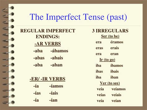 Imperfect Spanish Past Tense Irregular Verbs