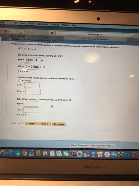 solved find parametric equations for the path of a particle