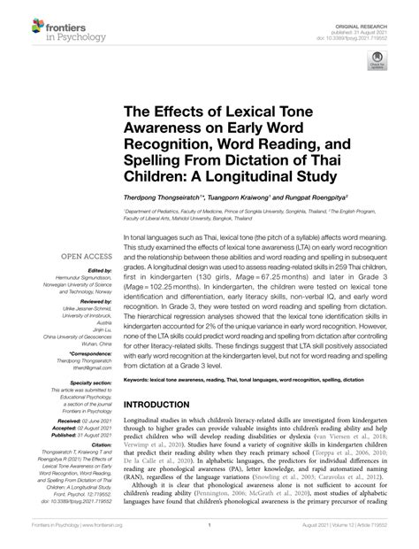 Pdf The Effects Of Lexical Tone Awareness On Early Word Recognition