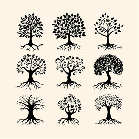 Premium Vector Tree With Roots Black Silhouette Different Types Of