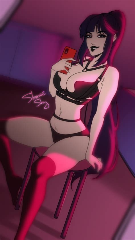 Rule 34 Big Breasts Biting Lip Black Lipstick Blue Eyes Blue Hair