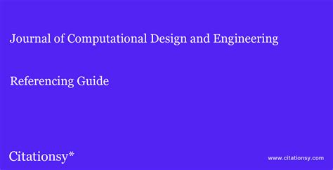 Journal Of Computational Design And Engineering Referencing Guide