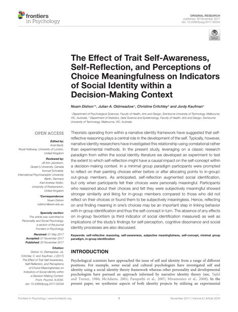 Pdf The Effect Of Trait Self Awareness Self Reflection And Perceptions Of Choice