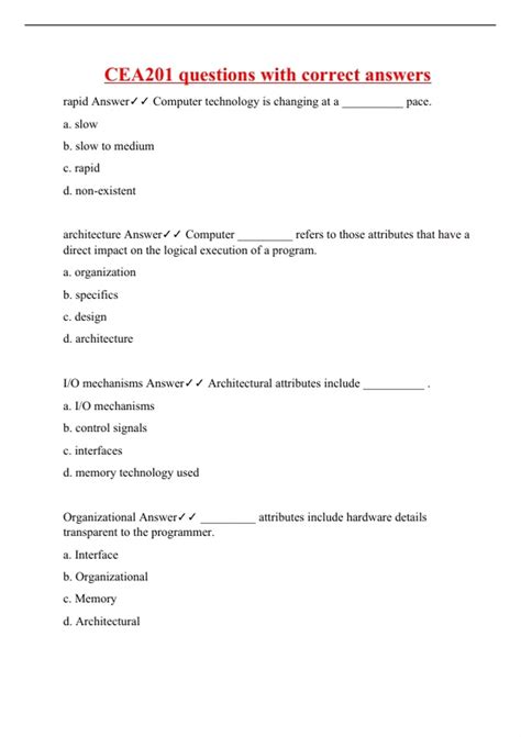 Cea201 Questions With Correct Answers Computer Architecture Cea 201
