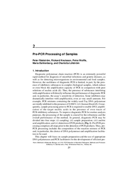 Pdf Pre Pcr Processing Of Samples