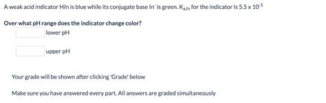 Solved A Weak Acid Indicator Hln Is Blue While Its Conjugate