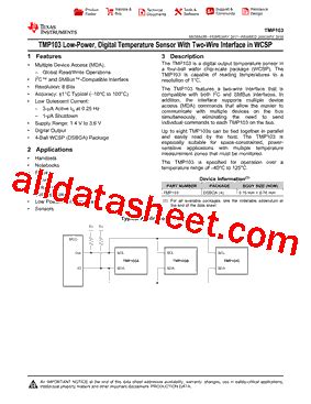 TMP103 Datasheet PDF Texas Instruments