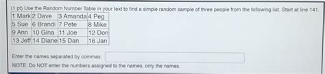 solved 1 pt use the random number table in your text to