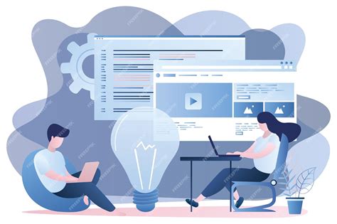 Premium Vector Programmers With Laptops At Workplace Frontend And