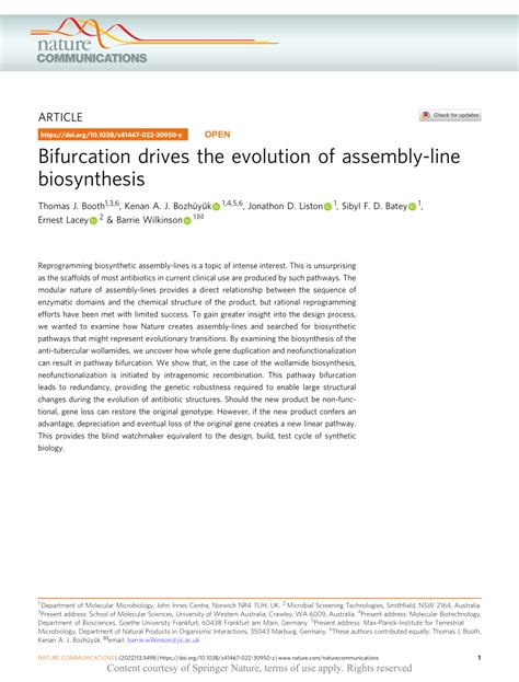 Pdf Bifurcation Drives The Evolution Of Assembly Line Biosynthesis
