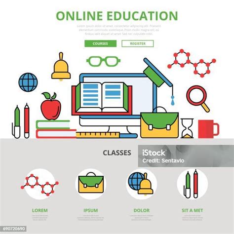 선형 평면 온라인 교육 Infographics 템플릿과 아이콘 웹사이트 영웅 이미지 벡터 일러스트 지식 및 자습서 개념입니다 개인 지도 교사에 대한 스톡 벡터 아트 및 기타