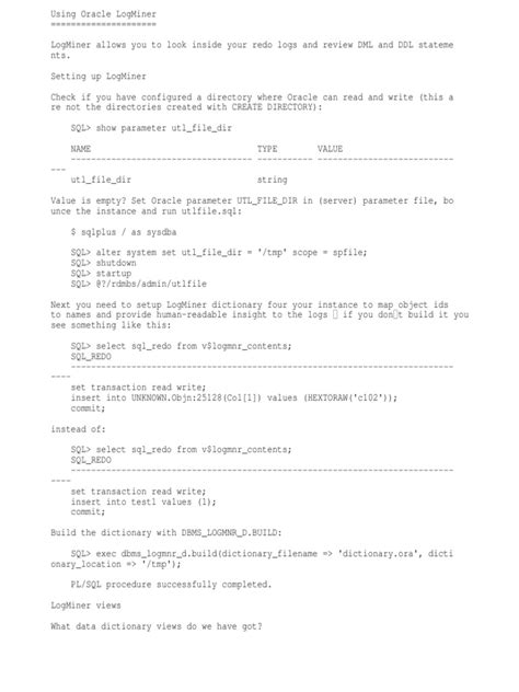 Using Oracle Logminer Pdf Oracle Database Plsql