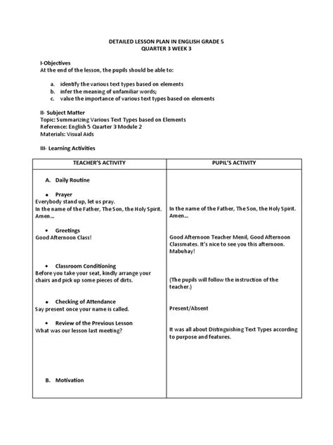 Detailed Lesson Plan In English Grade 5 Q3 W3 Melc Based Pdf Plot Narrative Cognition