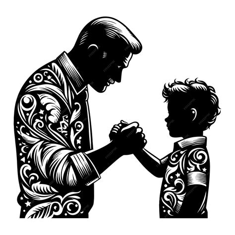 Un Dibujo En Blanco Y Negro De Un Padre Y Un Hijo Tomados De La Mano