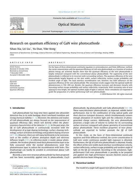 Pdf Research On Quantum Efficiency Of Gan Wire Photocathode