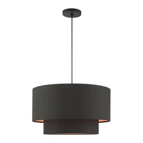 Aviance Lighting Clearbrook 3 Light Black Pendant With Black Fabric Shade And Orange Fabric