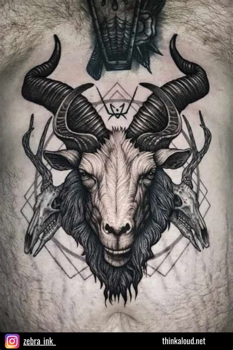 Creepy Goat Tattoos Geometric Ram Skull Art Black And White Goat