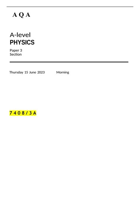 Aqa A Level Physics Paper 3a Question Paper June 2023 Aqa Physics 202 3 Stuvia Us