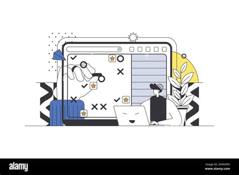 Planning Web Concept In Flat Outline Design With Character Man