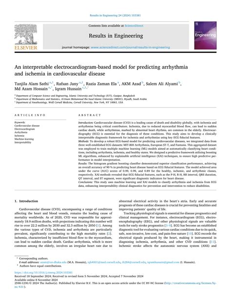 Pdf An Interpretable Electrocardiogram Based Model For Predicting Arrhythmia And Ischemia In
