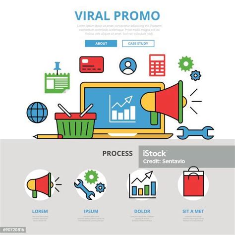 선형 평면 바이러스 프로 모션 Infographics 템플릿과 아이콘 웹사이트 영웅 이미지 벡터 일러스트 프로 모션 판매 및 고객 개념을 대상 으로입니다 고객에 대한 스톡