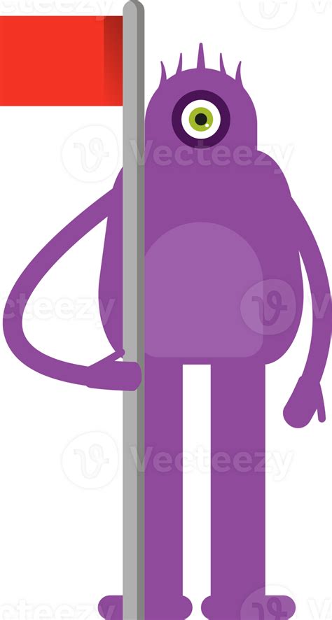 Cute Monster Character Holding Flag Pole Illustration 57915148 Png