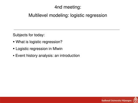 PPT Nd Meeting Multilevel Modeling Logistic Regression Subjects For Today PowerPoint