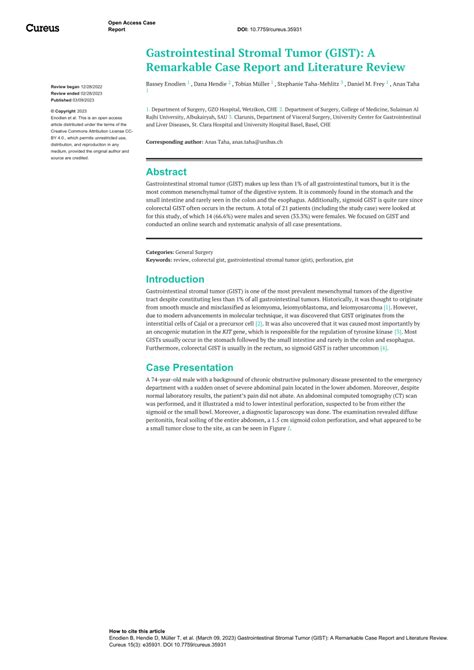 Pdf Gastrointestinal Stromal Tumor Gist A Remarkable Case Report And Literature Review