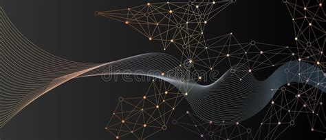 digits abstract illustration with connected line and dots wave flow on