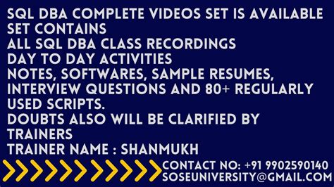 Real Time SQL DBA Class Videos Available YouTube