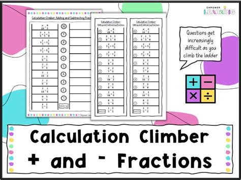 Adding And Subtracting Fractions Calculation Climber Worksheet For Ks2