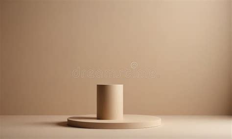 Cylindrical Object Stands On Circular Base Against Beige Background