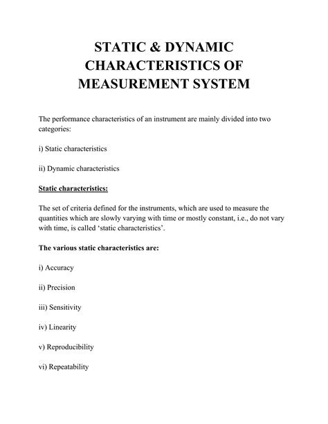 Static And Dynamiccharacteristicsofmeasurementsystem Pdf