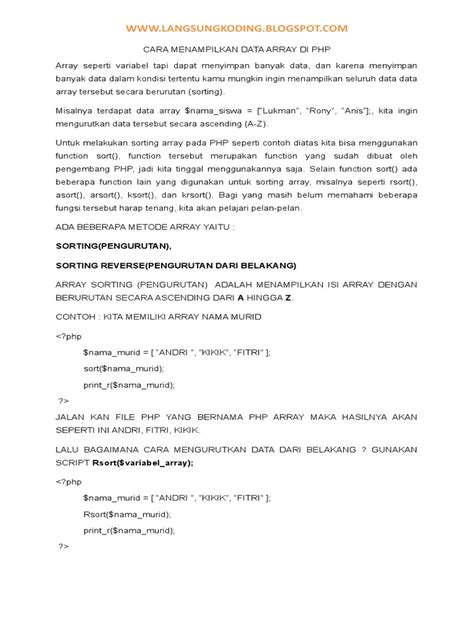 Ebook Cara Menampilkan Data Array Di Php Part 1 Pdf