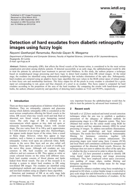 Pdf Detection Of Hard Exudates From Diabetic Retinopathy Images Using