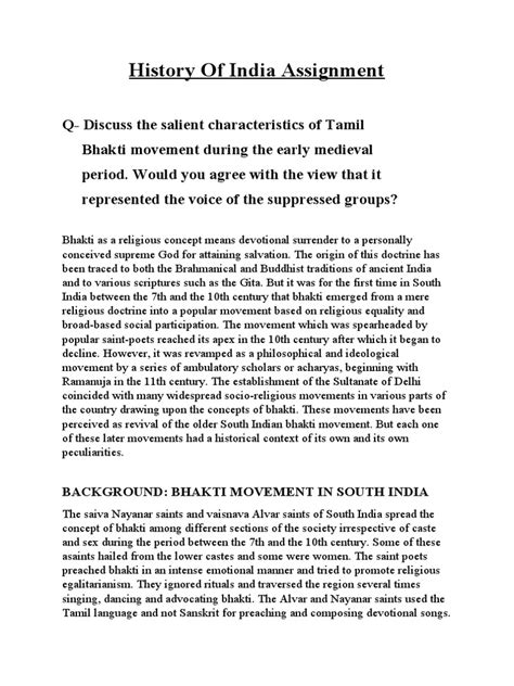 History Of India Assignment Pdf Bhakti Movement Bhakti