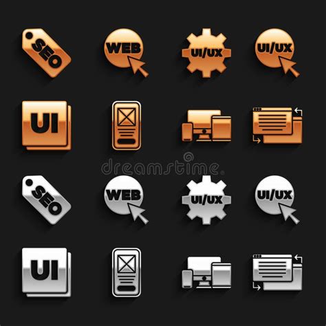Set Ui Or Ux Design Monitor Mobile Tablet Seo Optimization And Web